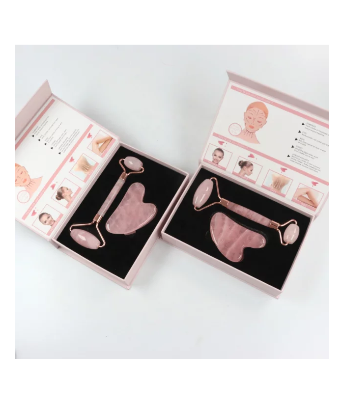 Gua Sha nefrito akmens ir masažuoklio rinkinys veidui